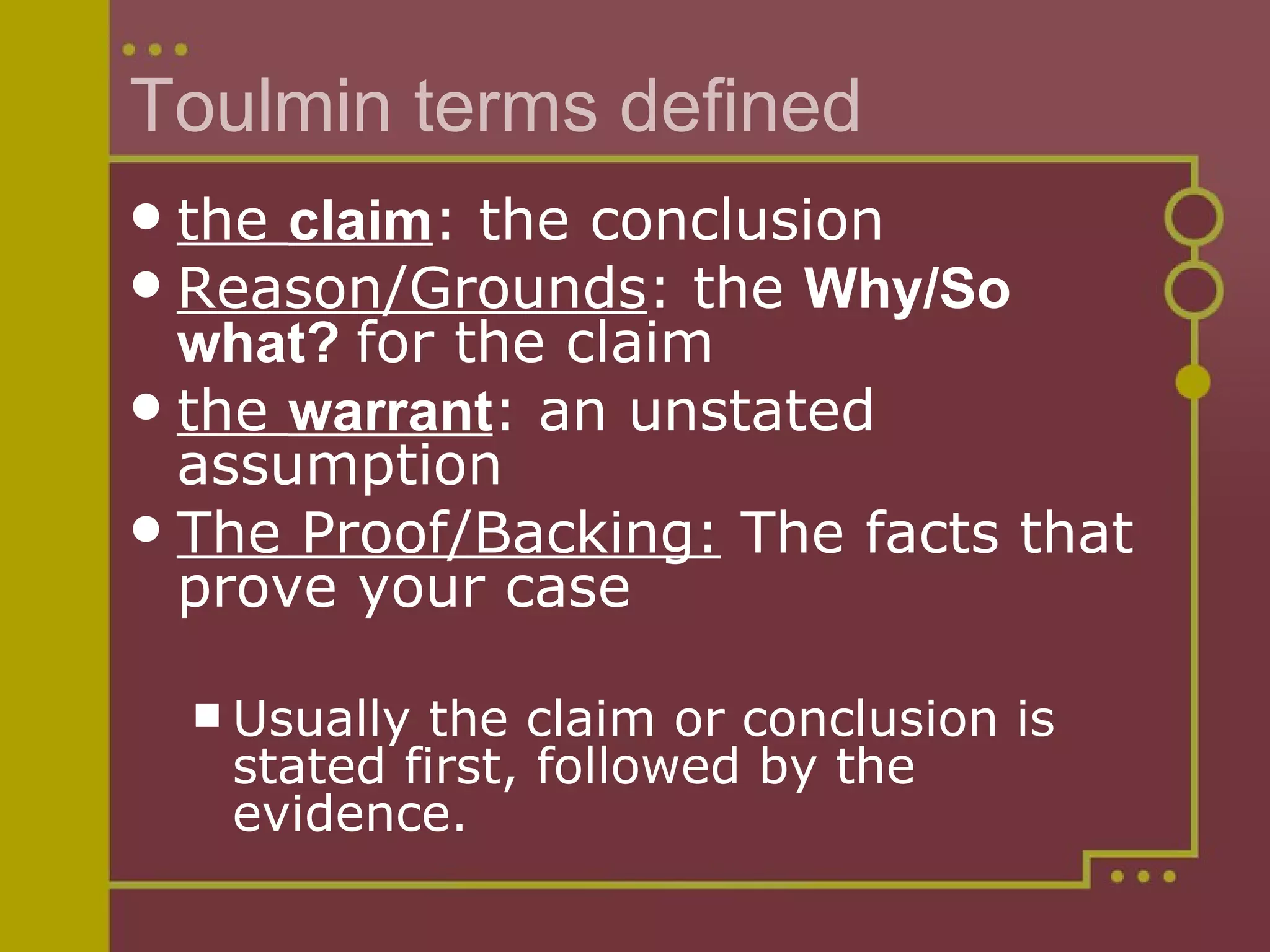 Toulmin and Rogerian Arguments | PPT