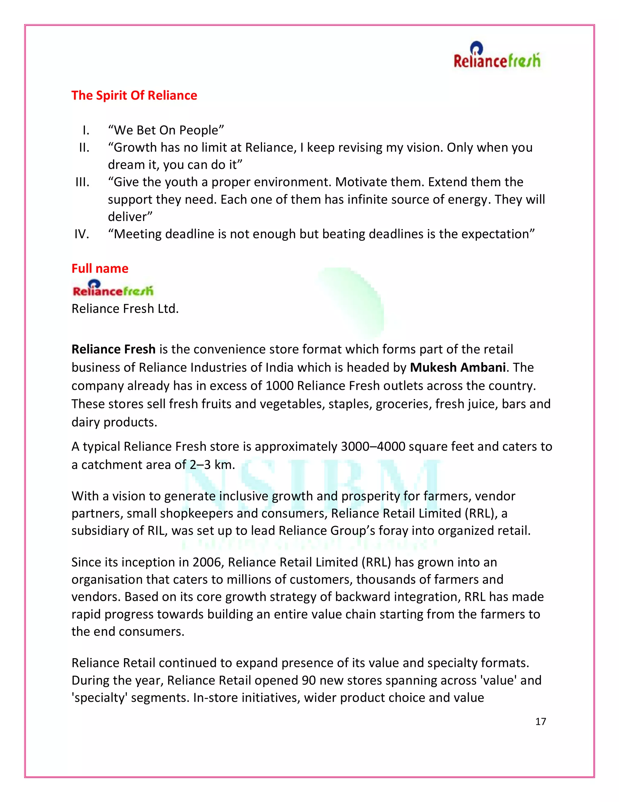 To understand customer satisfaction at reliance fresh | PDF