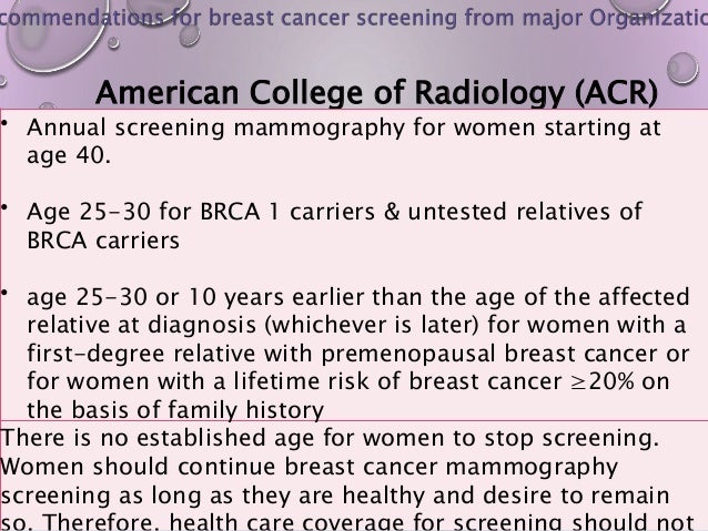 Breast cancer screening guidlines for mammography
