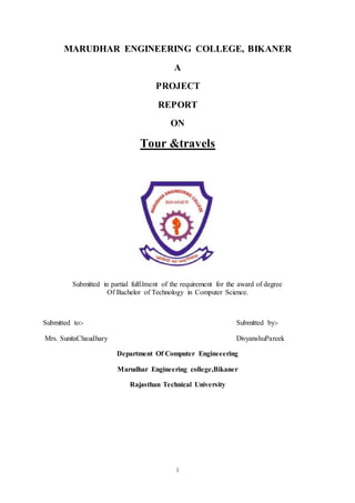 Tour and travel project report front page | DOCX