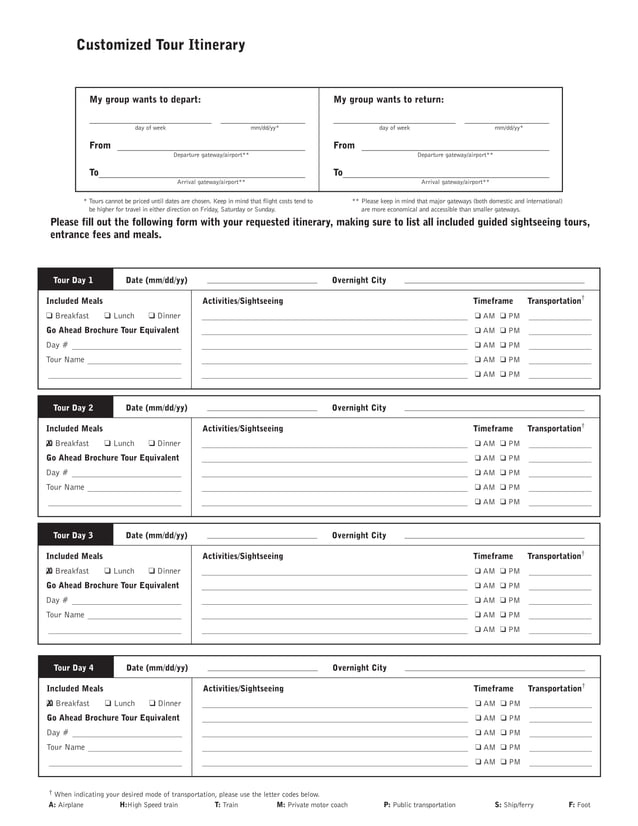Tour design form | PDF