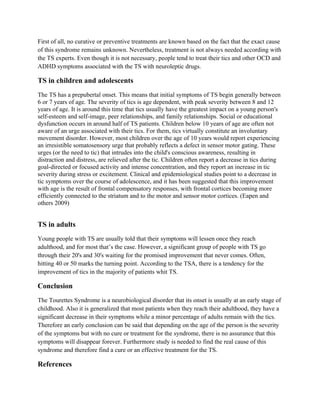 Tourettes Review | DOC | Brain and Nervous System Disorders | Diseases ...