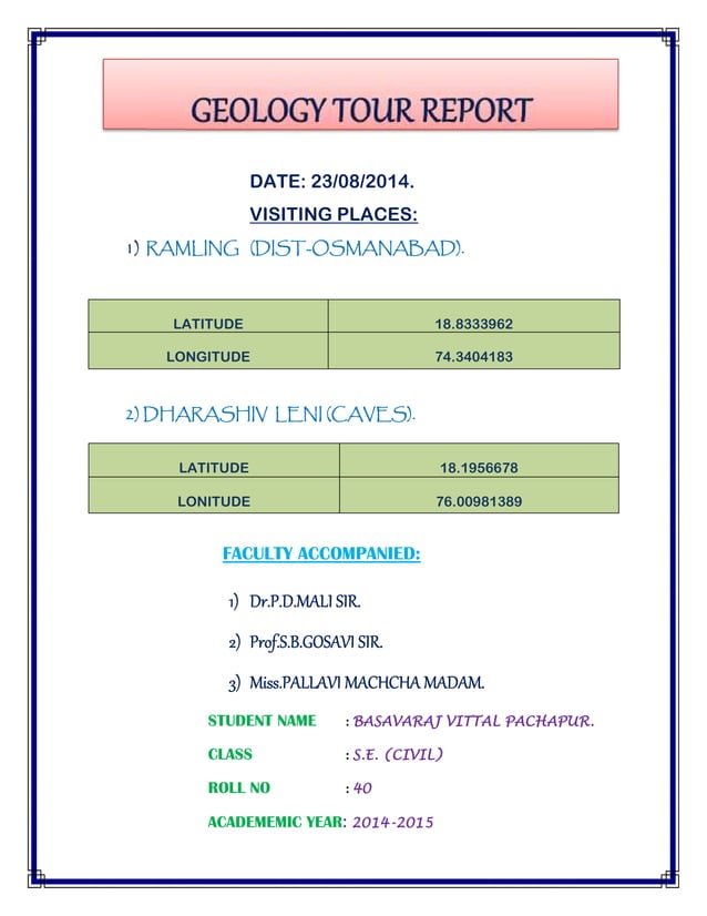 Geology field visit report | PDF | Geography | Science