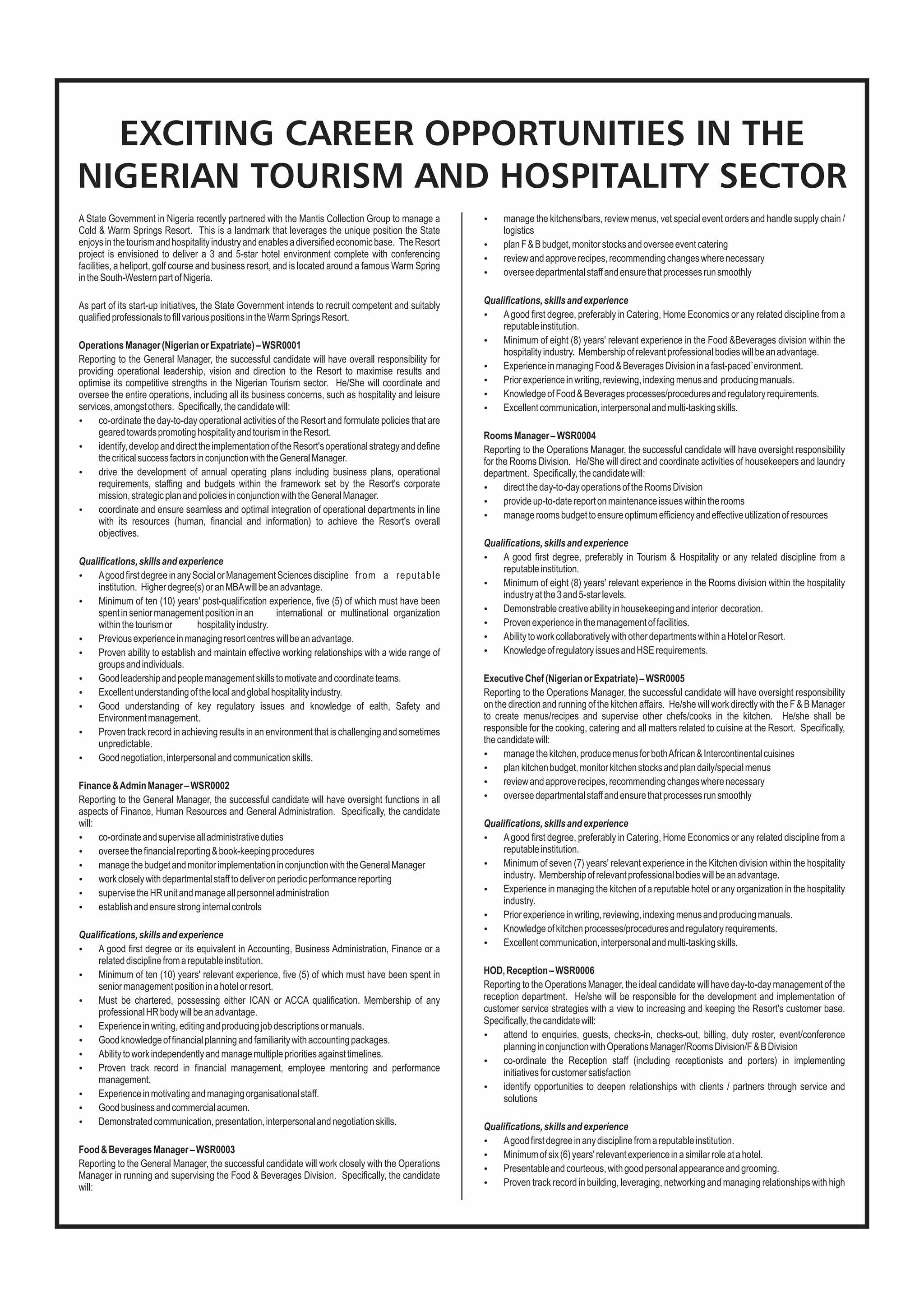 Exciting Career Opportunities In The Nigerian Tourism And Hospitality Sector | PDF