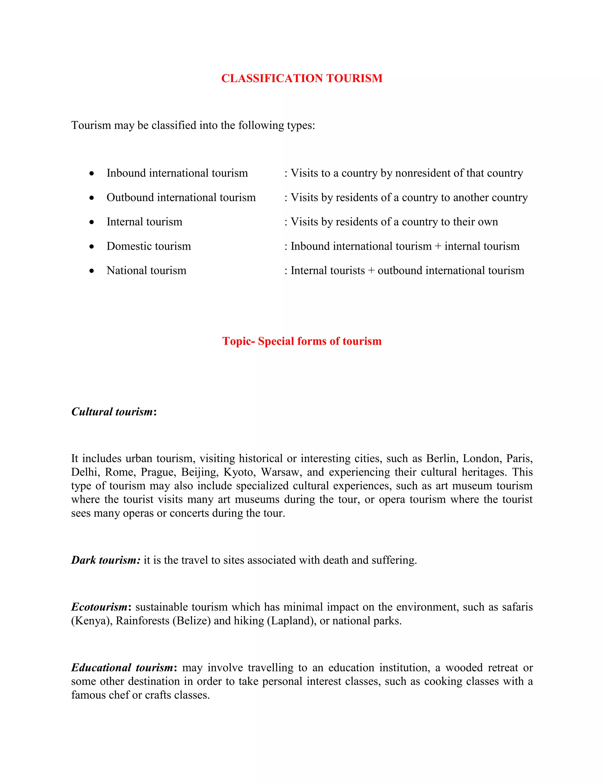 Basic Concept of Tourism | PDF