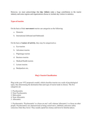 Basic Concept of Tourism | PDF