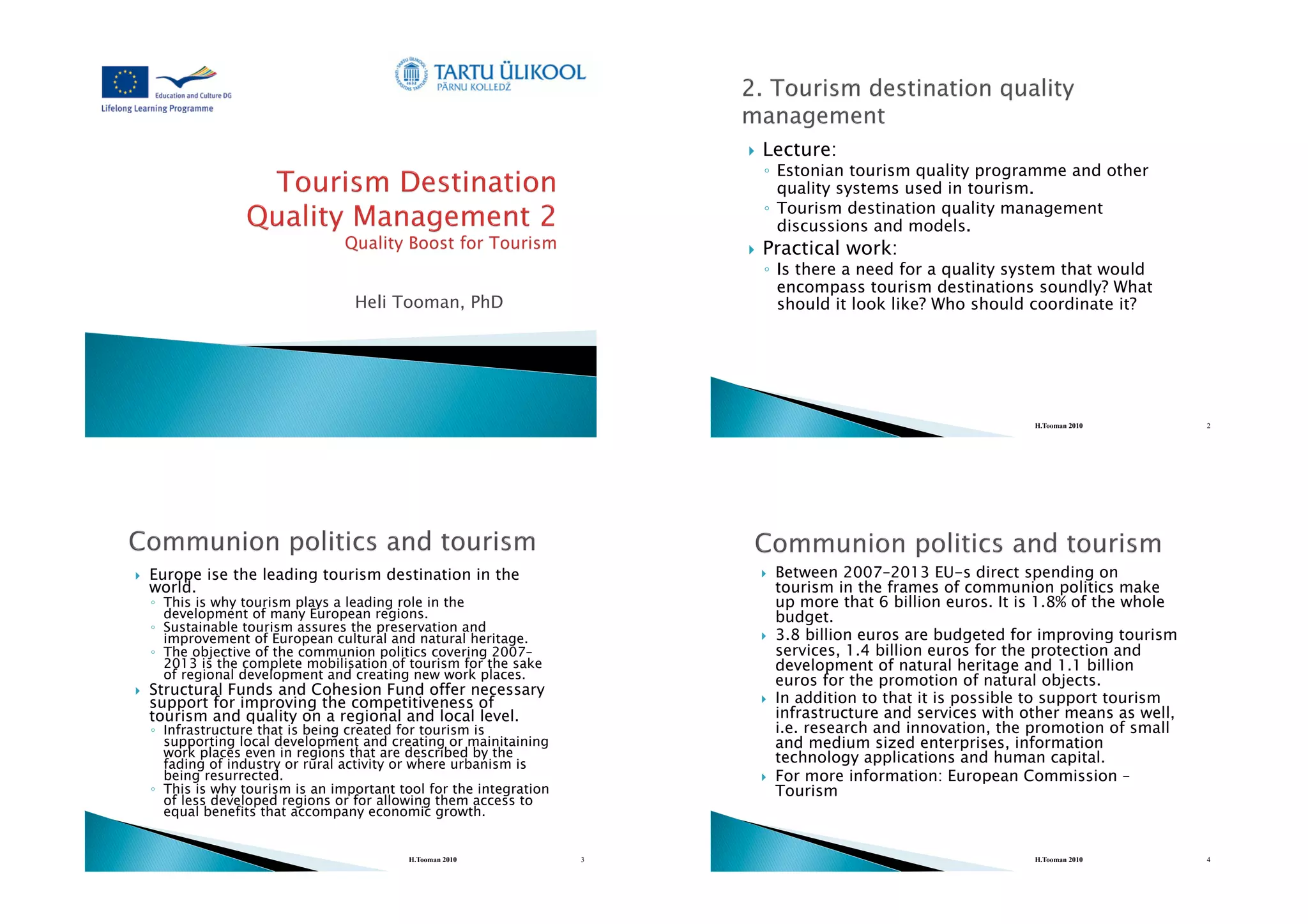 Tourism Destination Quality Management - Part 2 | PPT