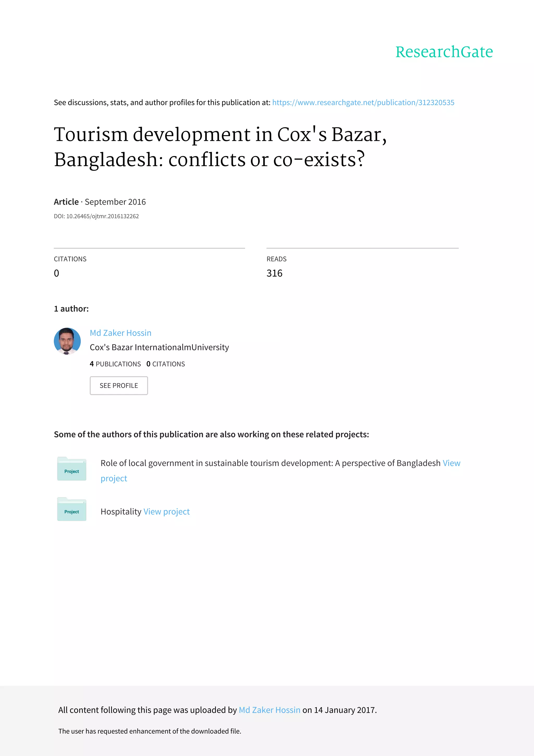 Tourism development in coxsbazar | PDF