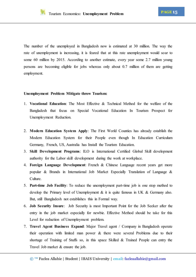 Unemployment problem in Bangladesh Tourism economics | DOCX