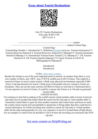 Tourism Essays | PDF