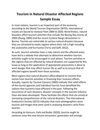 Natural Disasters And Tourism