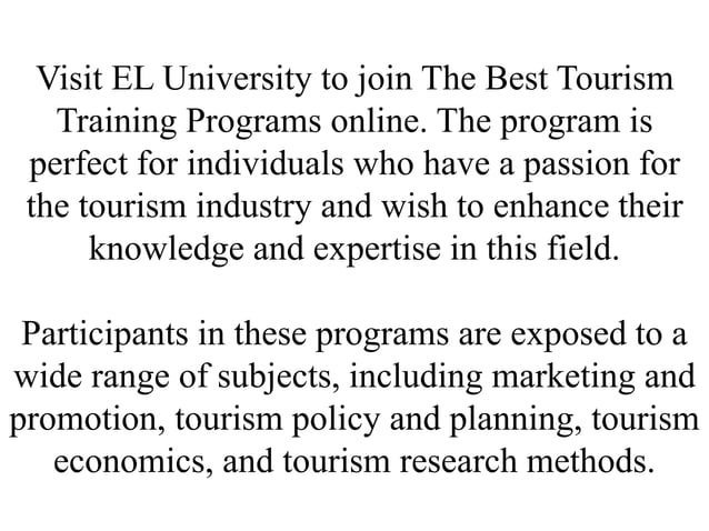 Tourism Training Programs | PPT