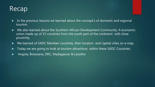 Tourist attractions in the sadc region | PPTX | Africa Travel | Travel ...