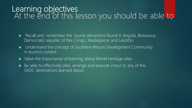 Tourist attractions in the sadc region | PPTX | Africa Travel | Travel ...