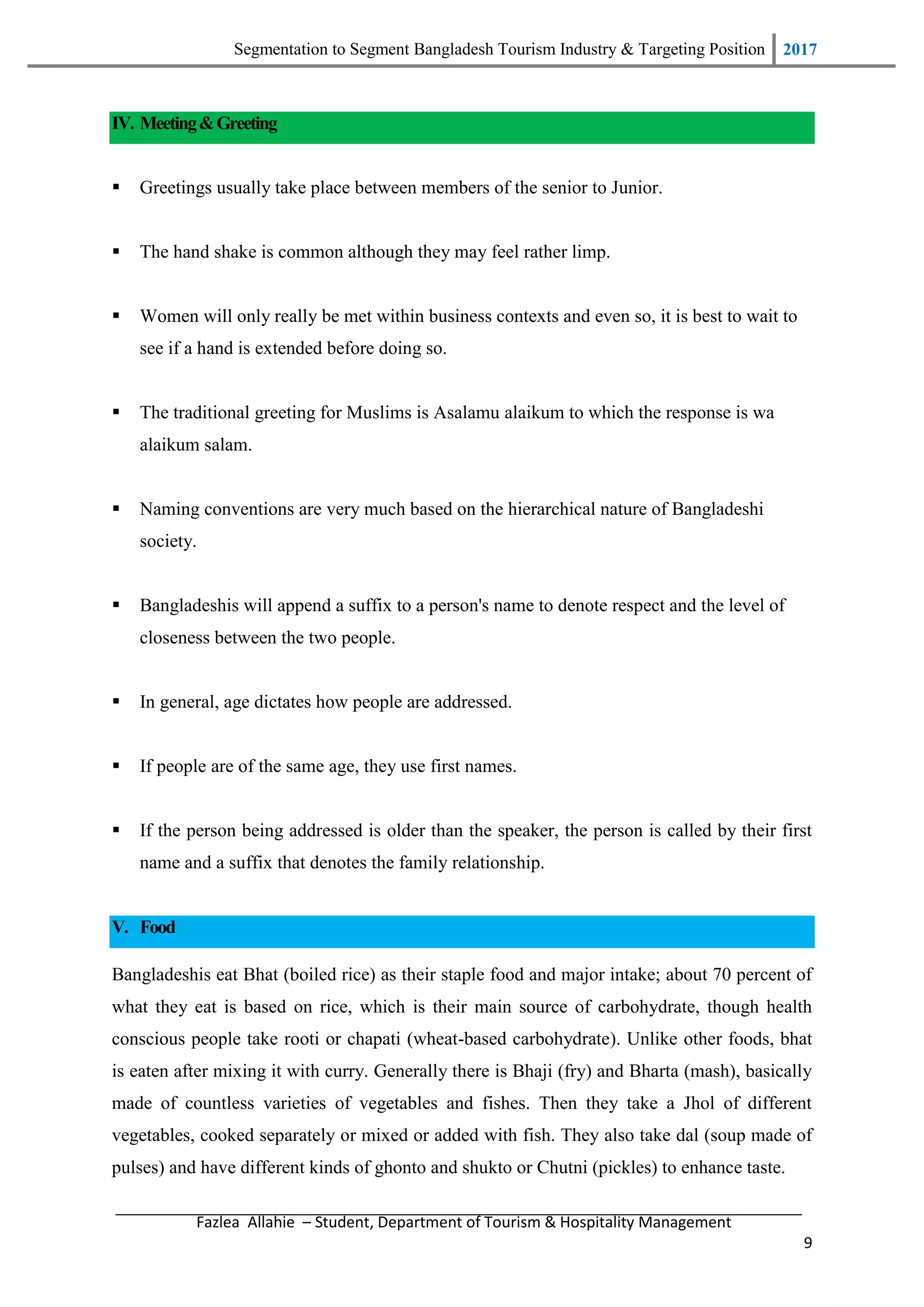 Segment of Bangladesh Tourism Industry & Targeting Position | PDF