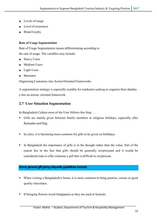 Segment of Bangladesh Tourism Industry & Targeting Position | PDF