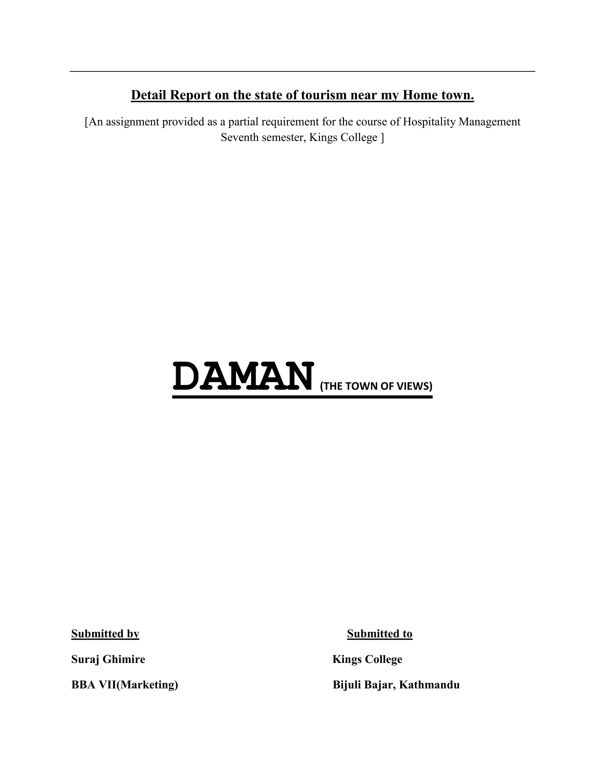 A sample report on tourist destination. | DOCX