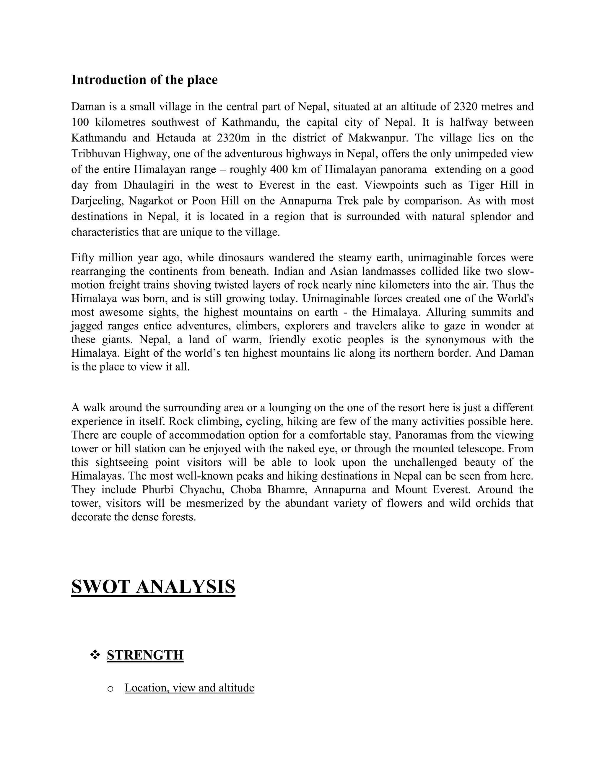 A sample report on tourist destination. | DOCX