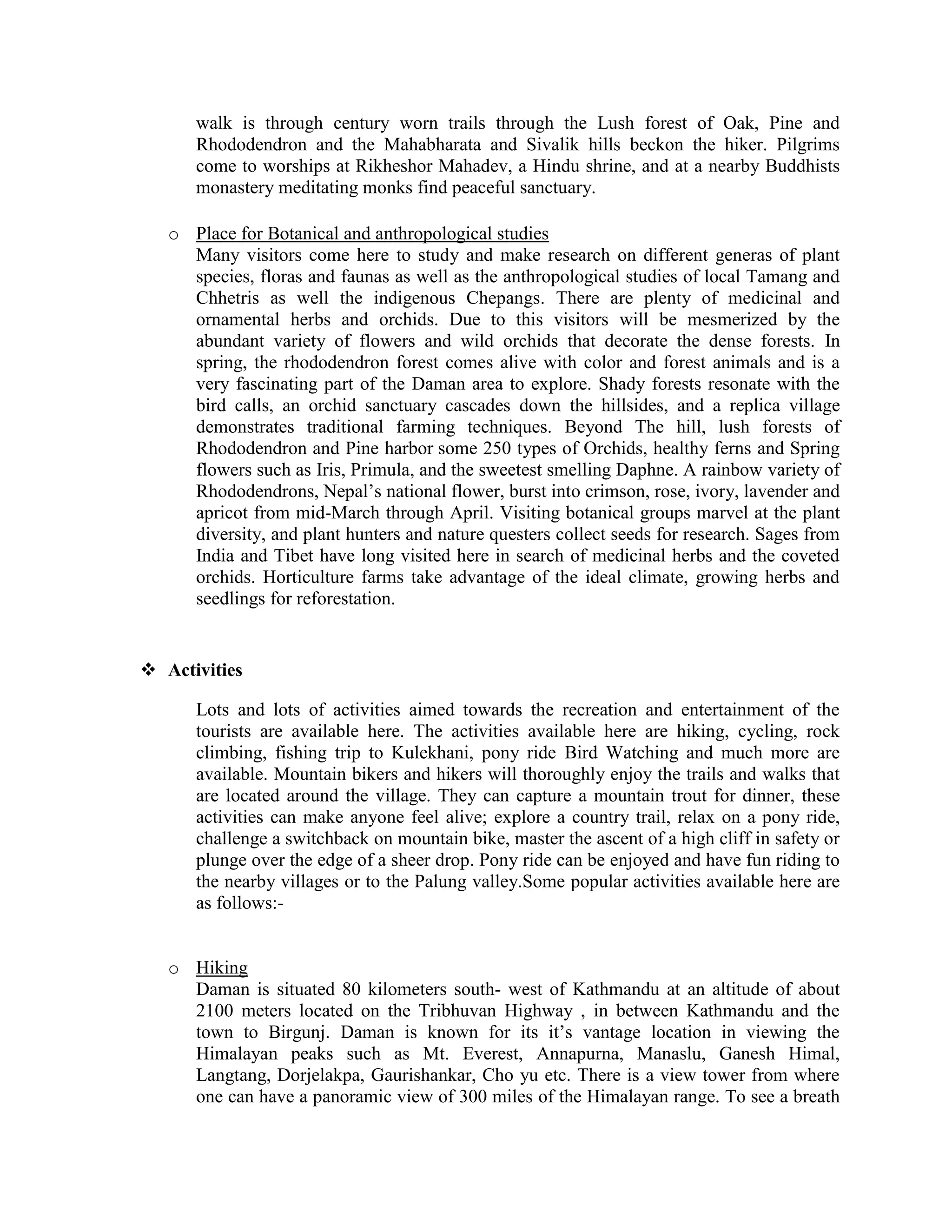A sample report on tourist destination. | DOCX