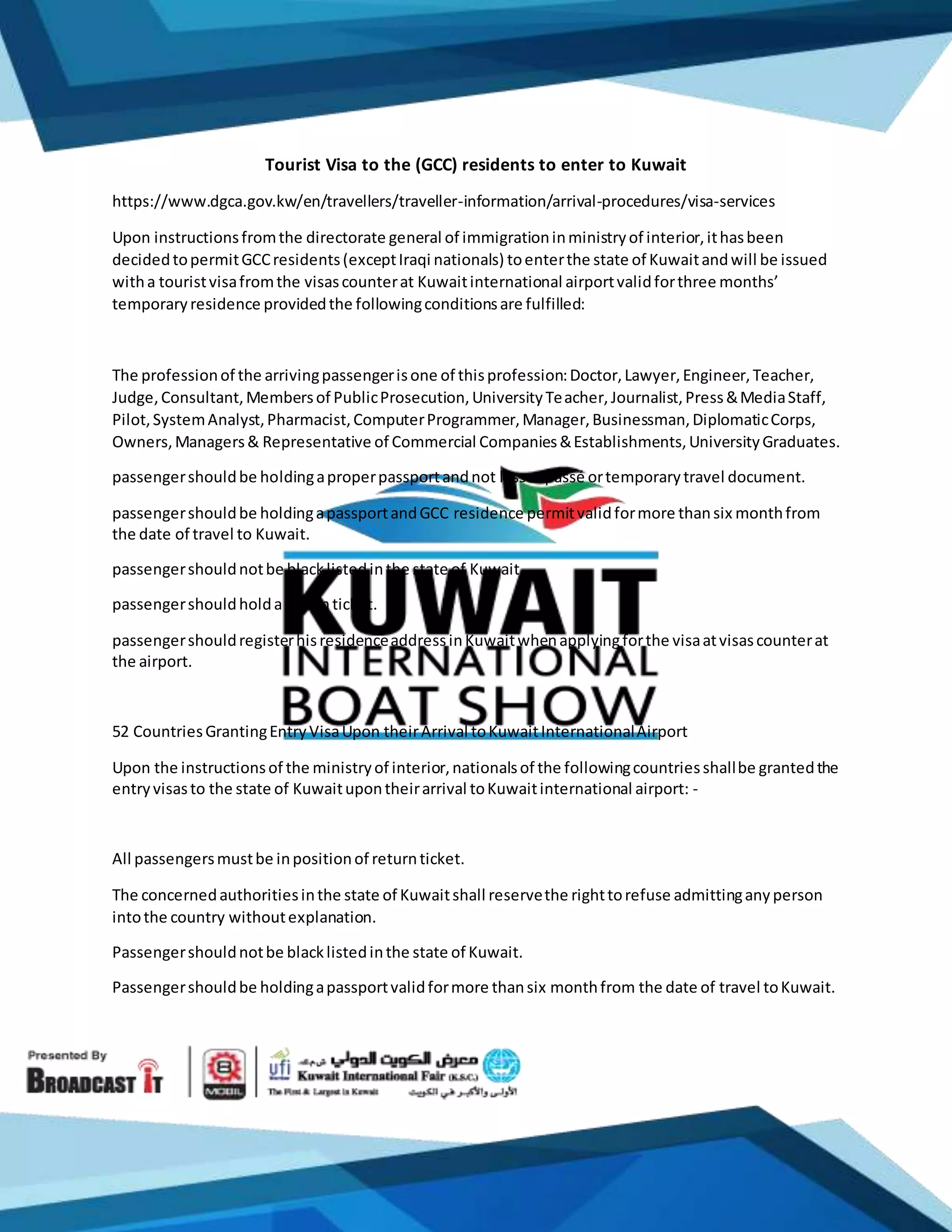 Tourist visa requirements to Enter Kuwait | PDF