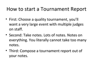 Tournament reports joe steet | PPT