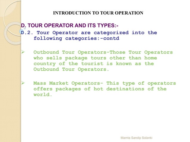 Tour Operations Management | PPTX | Travel Type | Travel