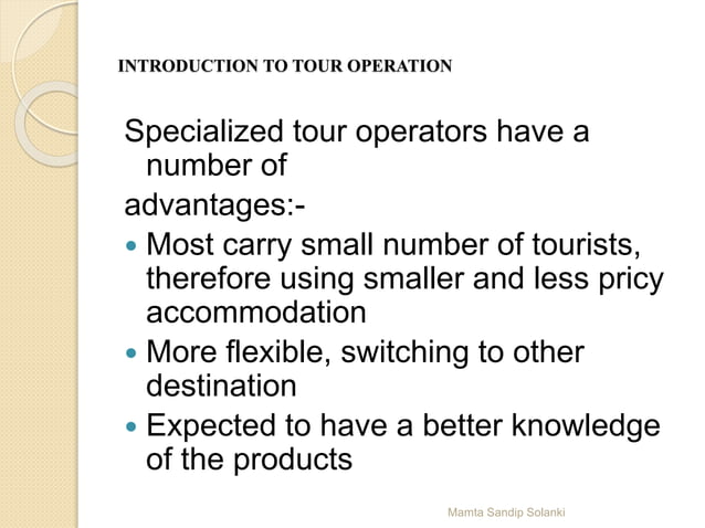 Tour Operations Management | PPTX | Travel Type | Travel