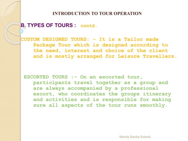 Tour Operations Management | PPTX | Travel Type | Travel