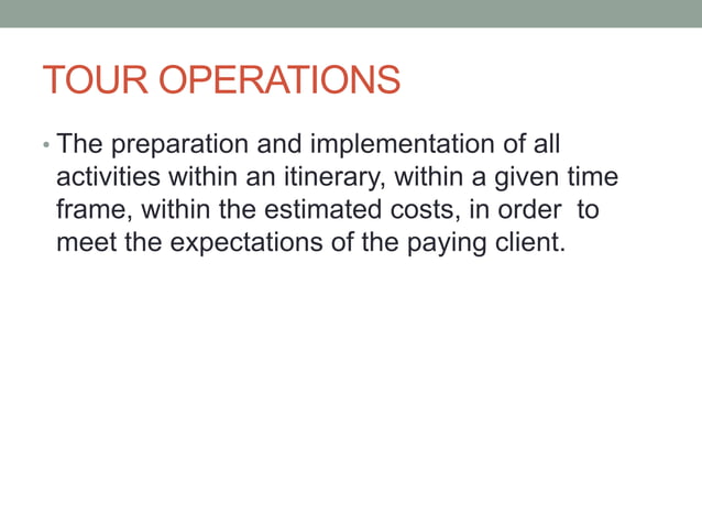 Tour operations cycle | PPTX | Travel