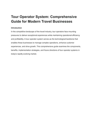 Tour Operator System: Comprehensive Guide for Modern Travel Businesses ...