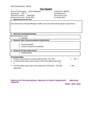 TOUR report format - Easy for replication | PDF