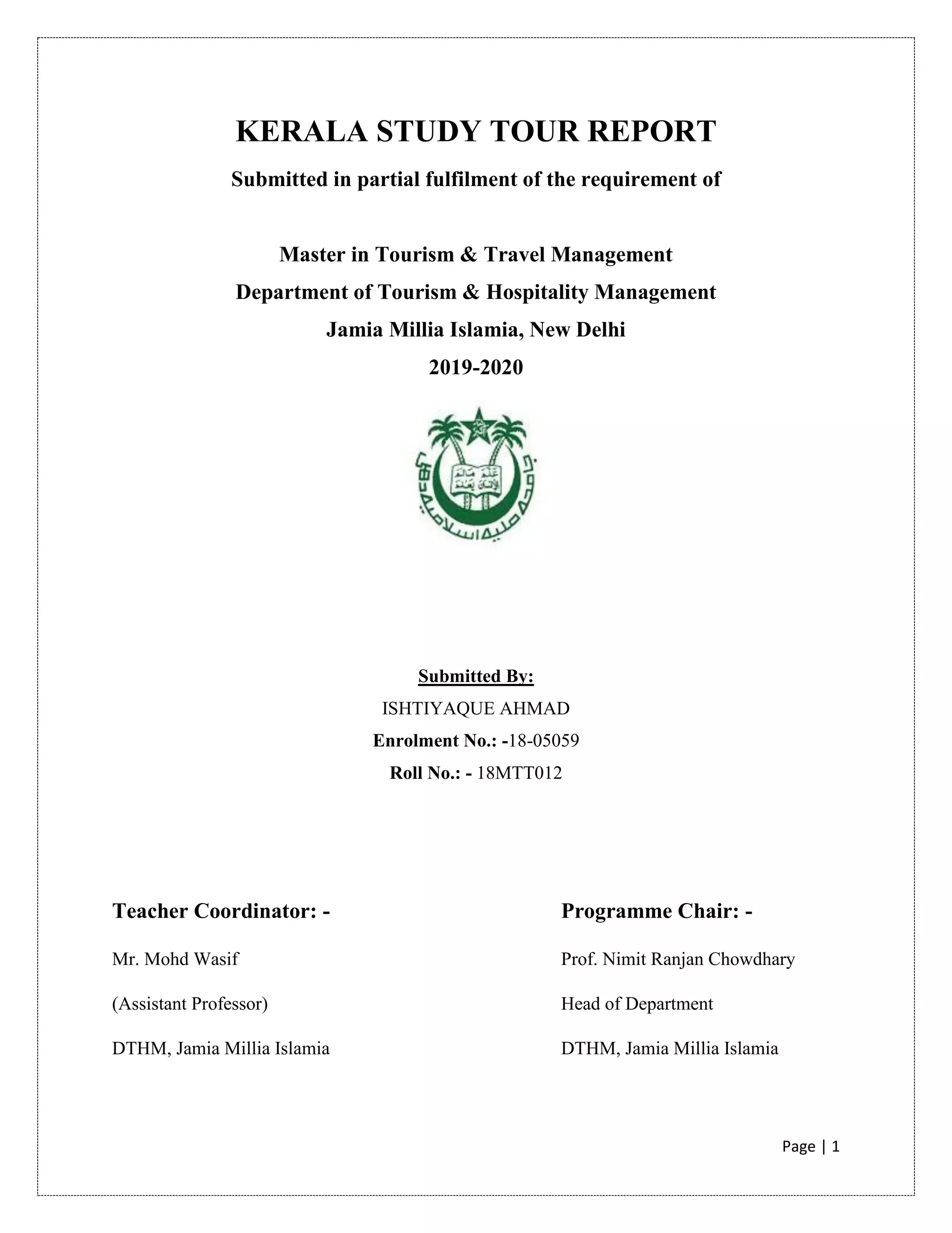 KERALA STUDY TOUR REPORT FOR TOURISM STUDENT | PDF