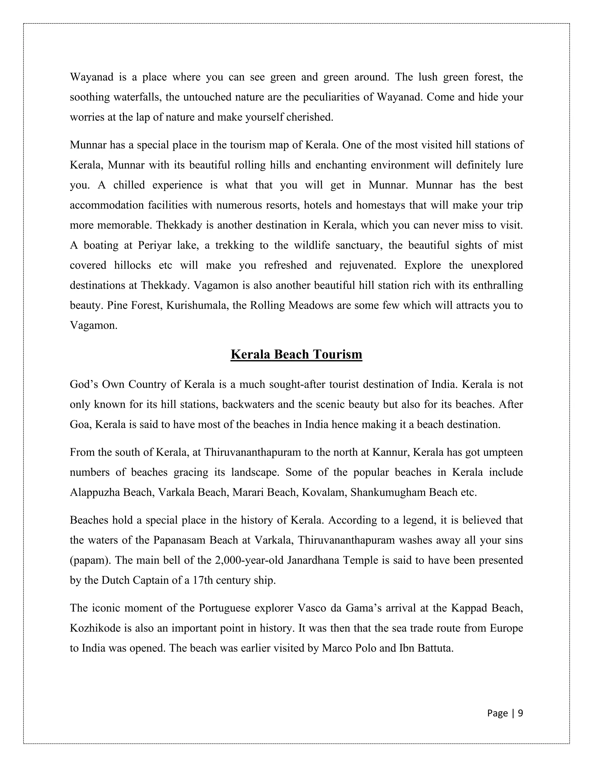 KERALA STUDY TOUR REPORT FOR TOURISM STUDENT | PDF