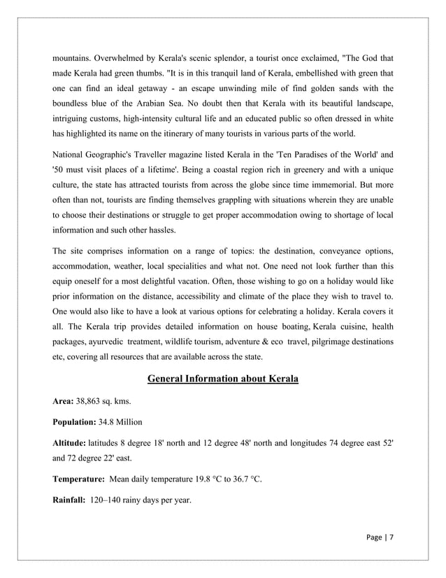 KERALA STUDY TOUR REPORT FOR TOURISM STUDENT | PDF