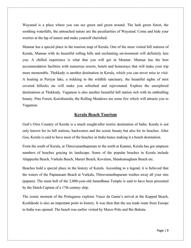 KERALA STUDY TOUR REPORT FOR TOURISM STUDENT | PDF