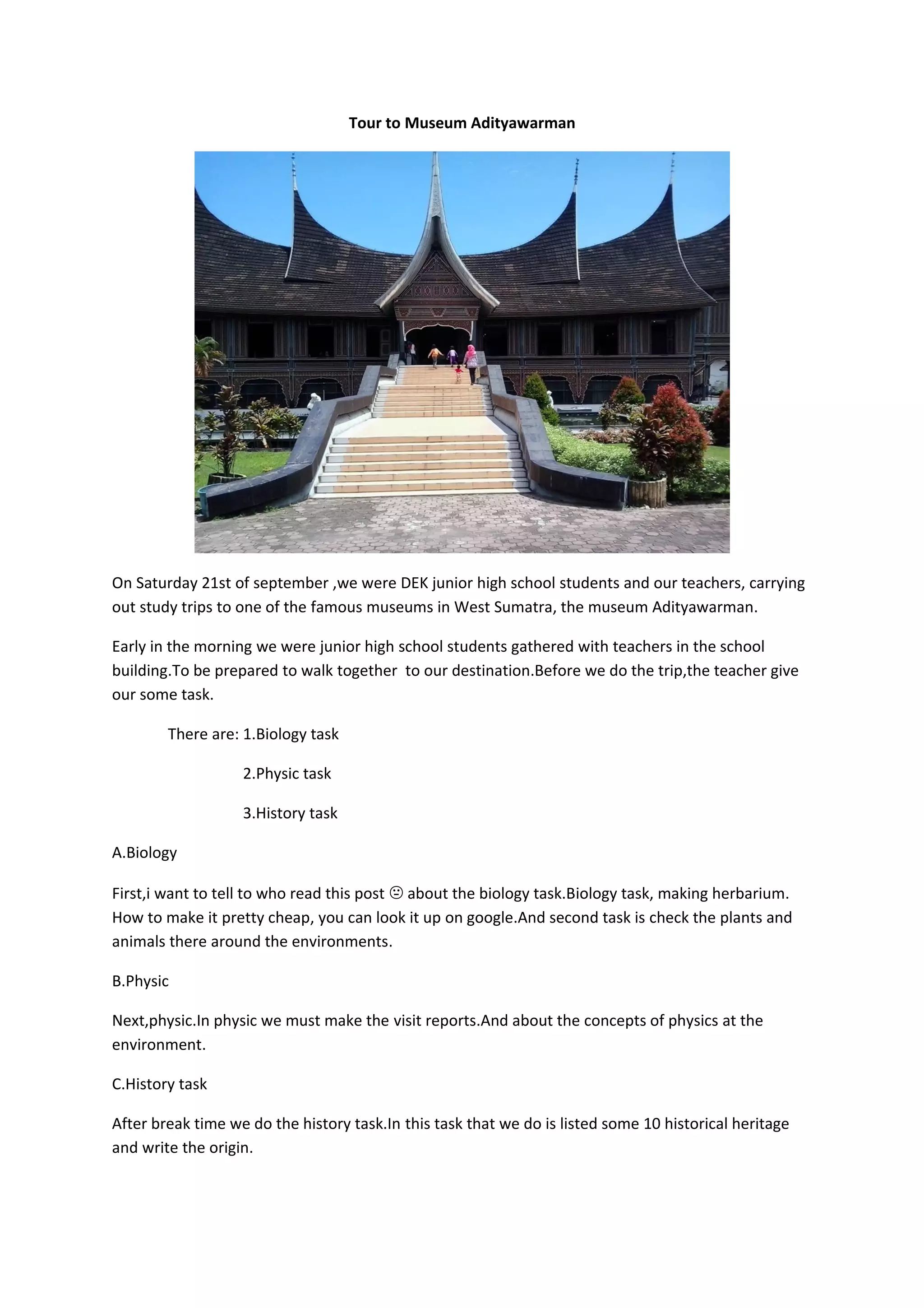 Tour to museum adityawarman | PDF