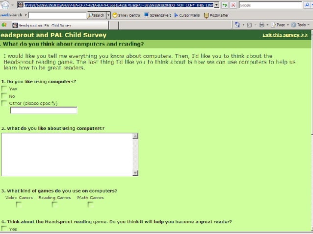 Tovar Pal And Headsprout Child Survey | PPT