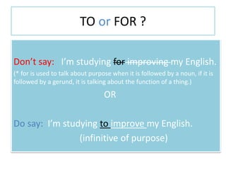 To vs for prepositions | PPTX
