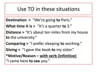 To vs for prepositions | PPTX
