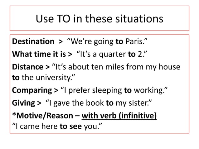 To vs for prepositions | PPTX | Oral care | Personal Care