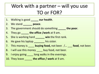 To vs for prepositions | PPTX