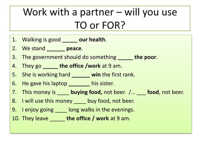 To vs for prepositions | PPTX | Oral care | Personal Care
