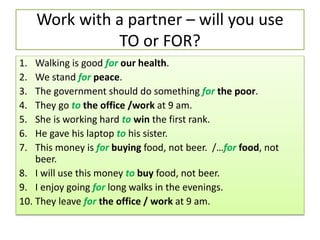 To vs for prepositions | PPTX