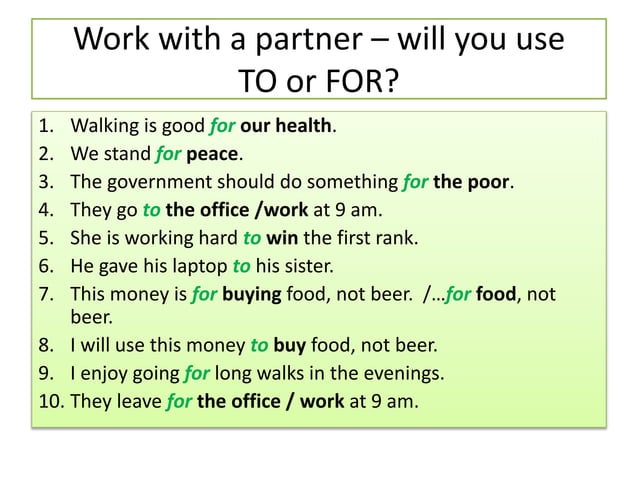 To vs for prepositions | PPTX | Oral care | Personal Care