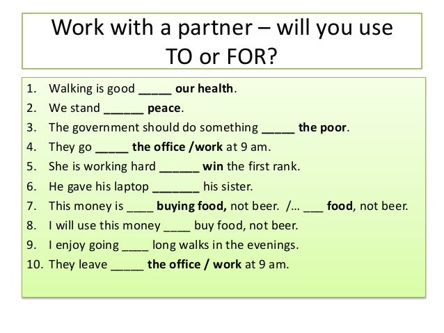 To vs for prepositions