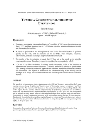 Toward A Computational Theory of Everything | PDF