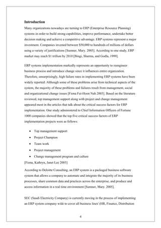 Toward Customer Satisfaction SEC ERP Implementation Project | DOC