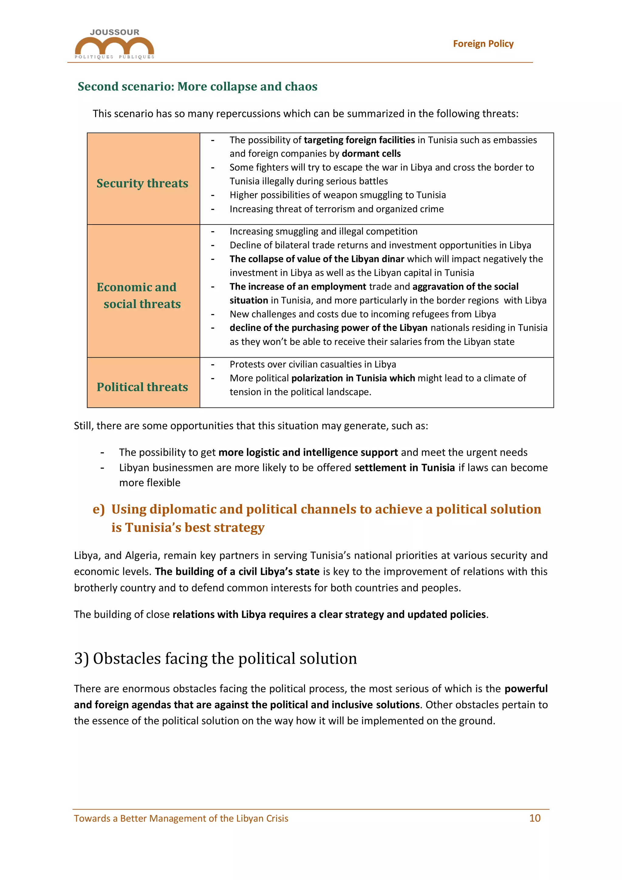 Joussour - Towards a better management of the libyan crisis | PDF
