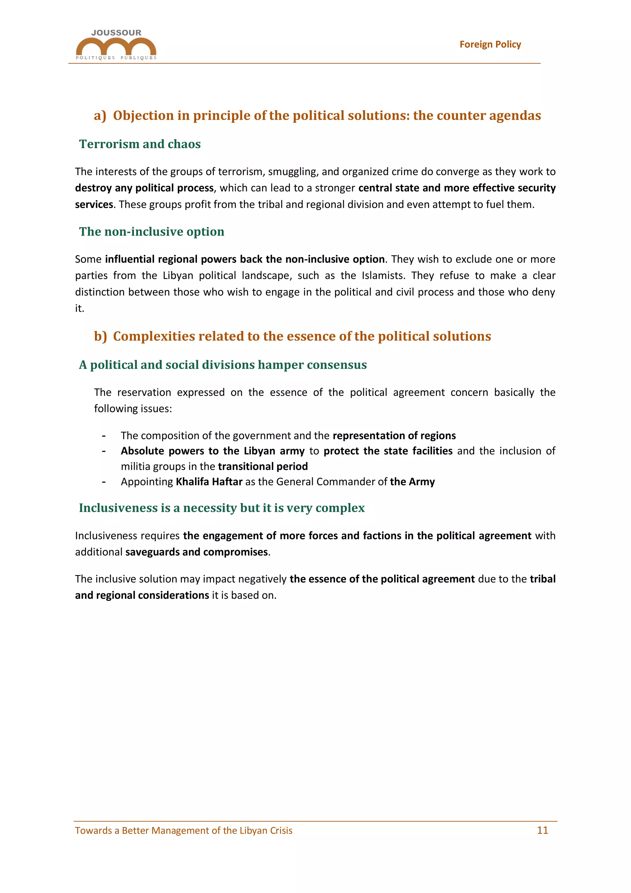 Joussour - Towards a better management of the libyan crisis | PDF