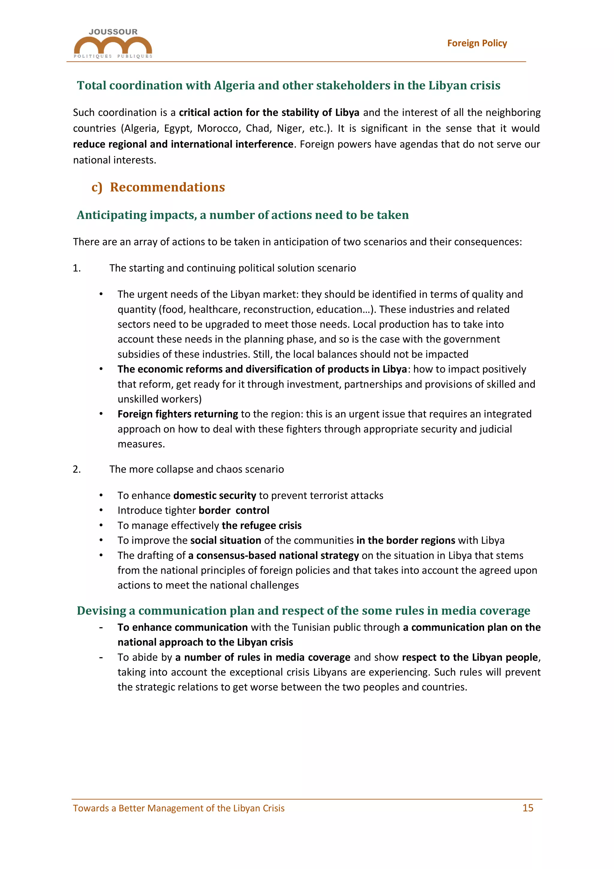 Joussour - Towards a better management of the libyan crisis | PDF